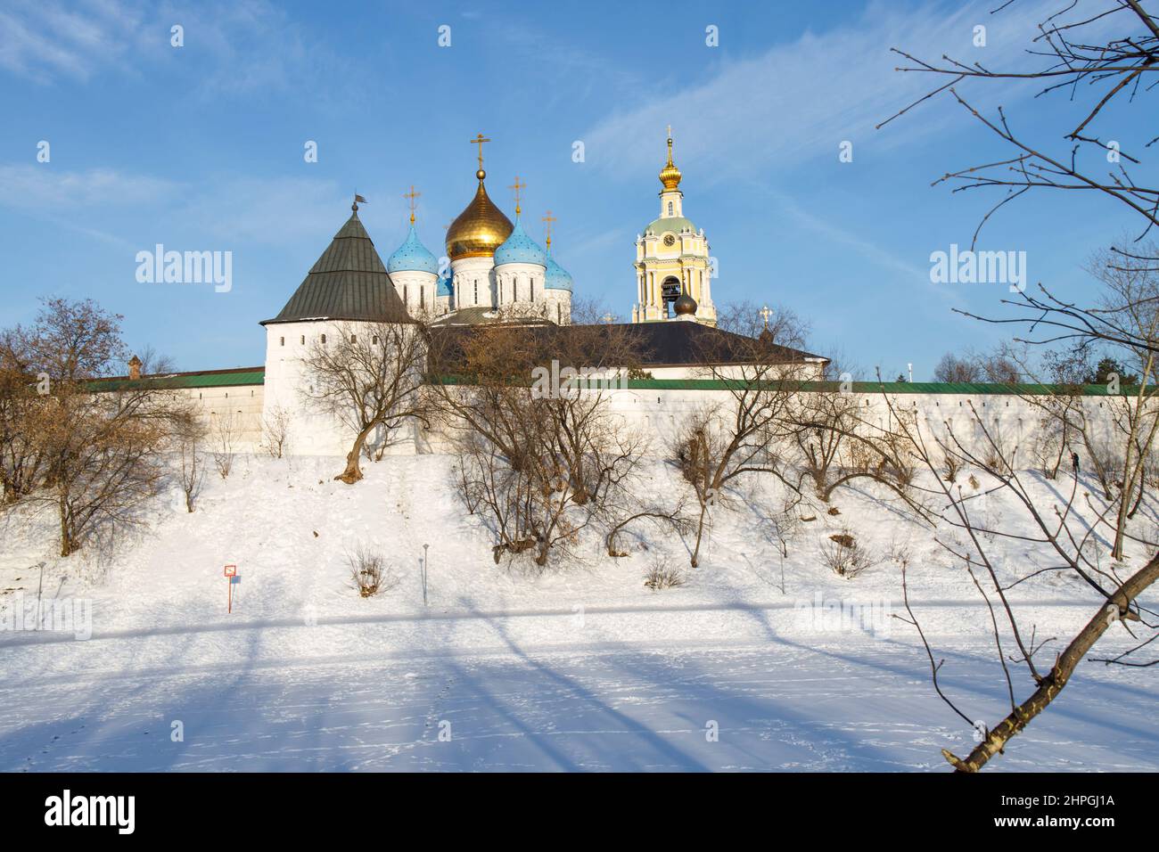 Moscow, Russia - January 2022, The domes of the Novospassky monastery ...