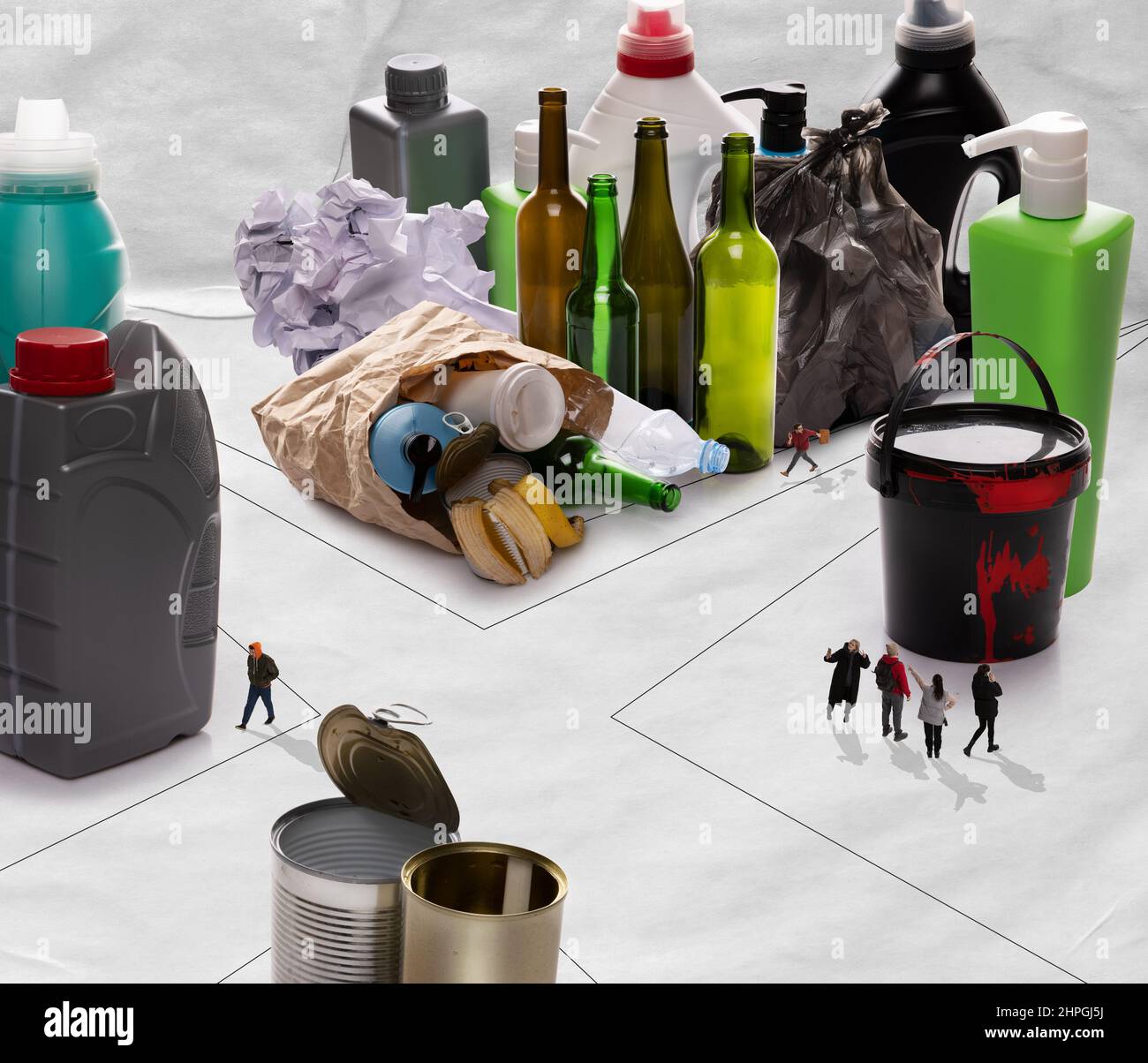 Contemporary art collage. Conceptual artwork. Future. Tiny men and ...