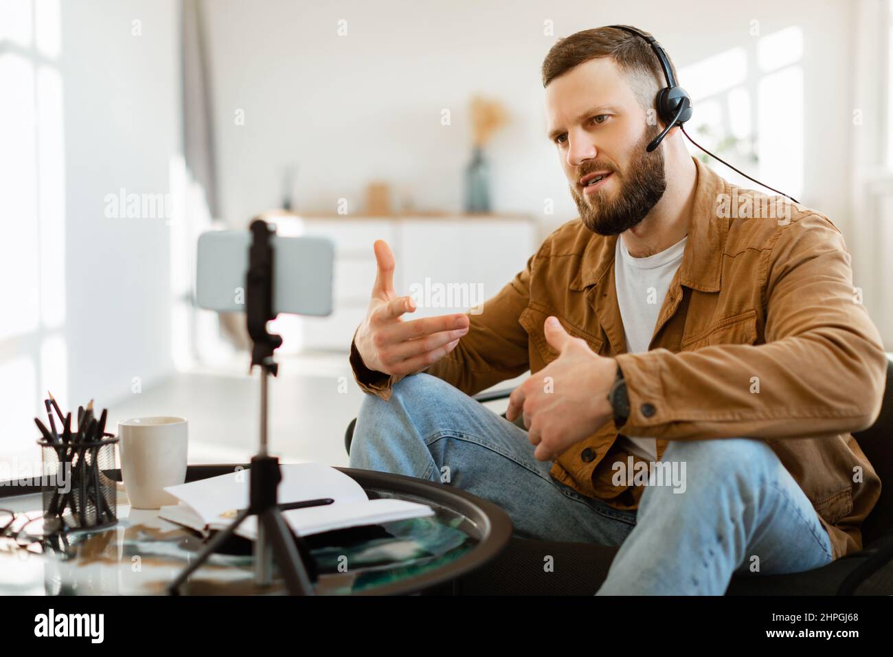 Bearded man making video conference hi-res stock photography and images ...