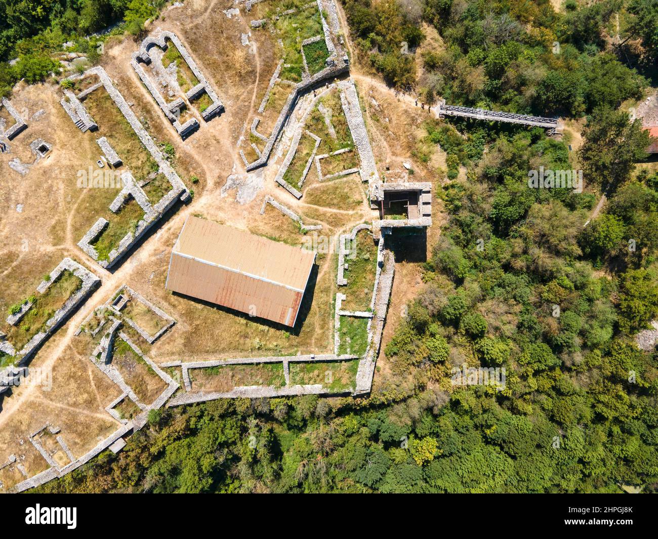 Aerial view of Ruins of medieval fortificated city of Cherven from ...