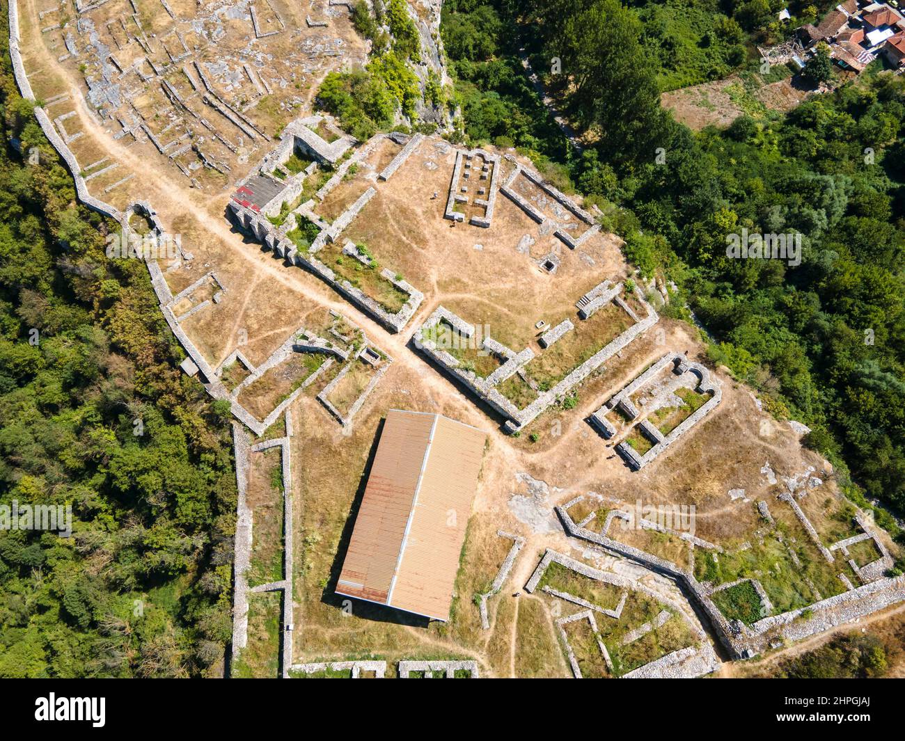 Aerial view of Ruins of medieval fortificated city of Cherven from ...
