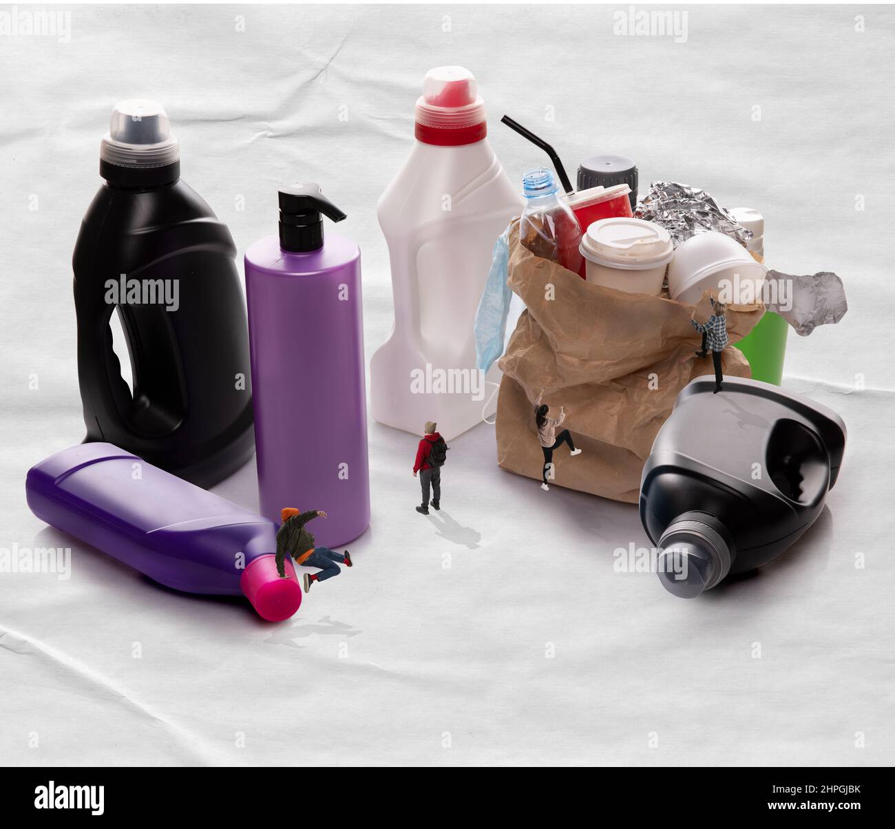 Contemporary art collage. Conceptual artwork. Future. Tiny men and ...