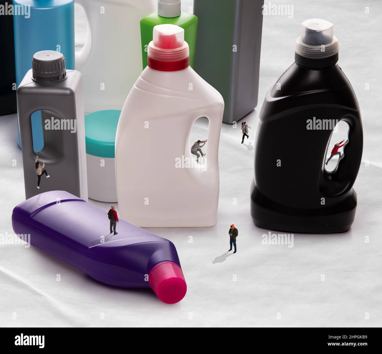 Tiny people live in city made of garbage, plastic, household waste ...