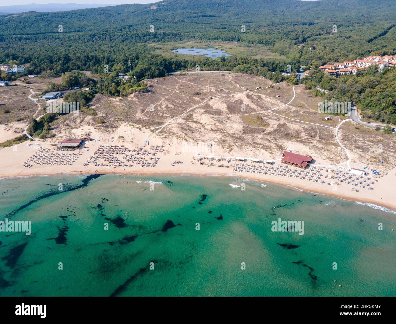Amazing Aerial view of Arkutino beach, Burgas Region, Bulgaria Stock ...