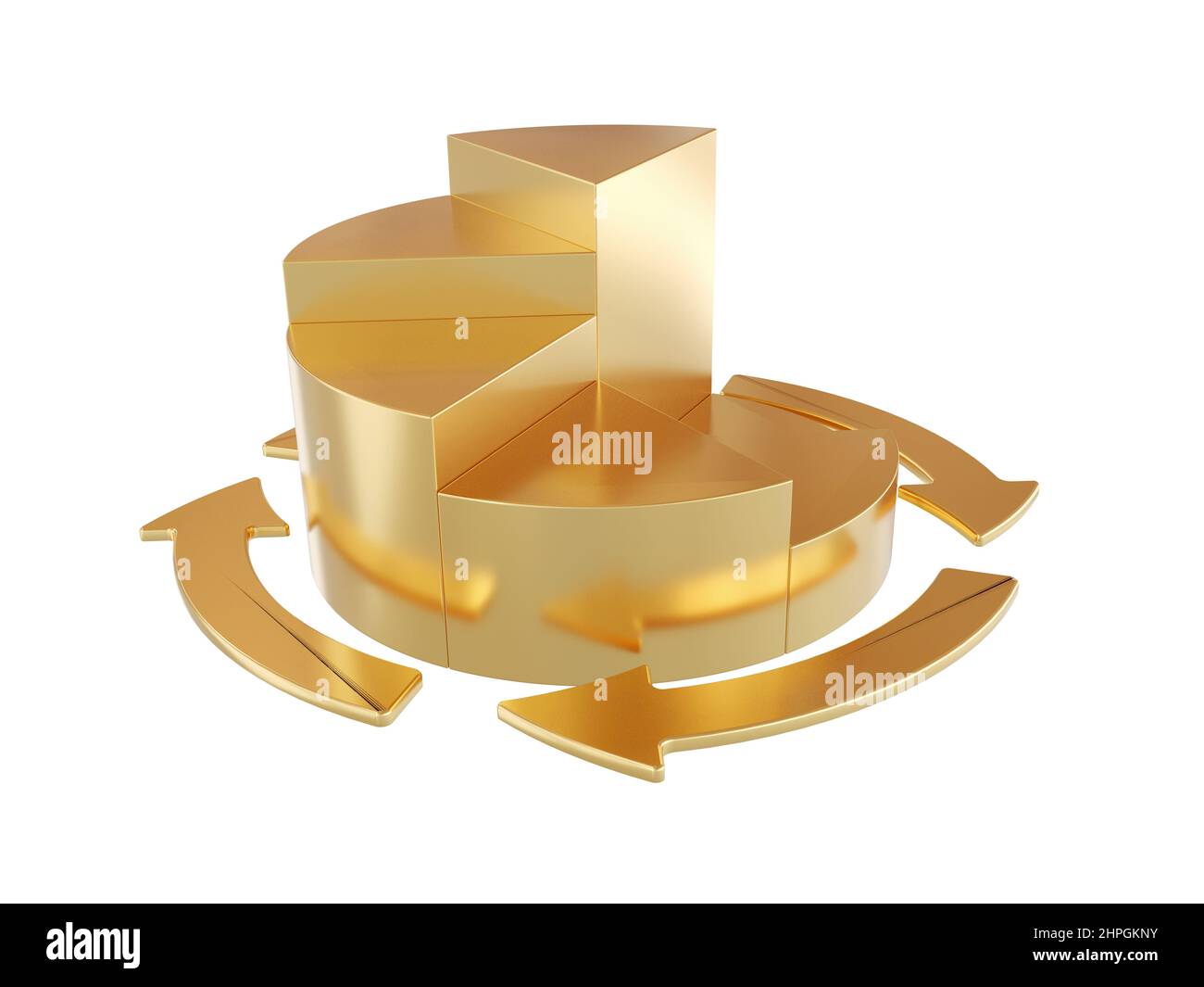 Gold pie chart isolated on a white background Stock Photo - Alamy