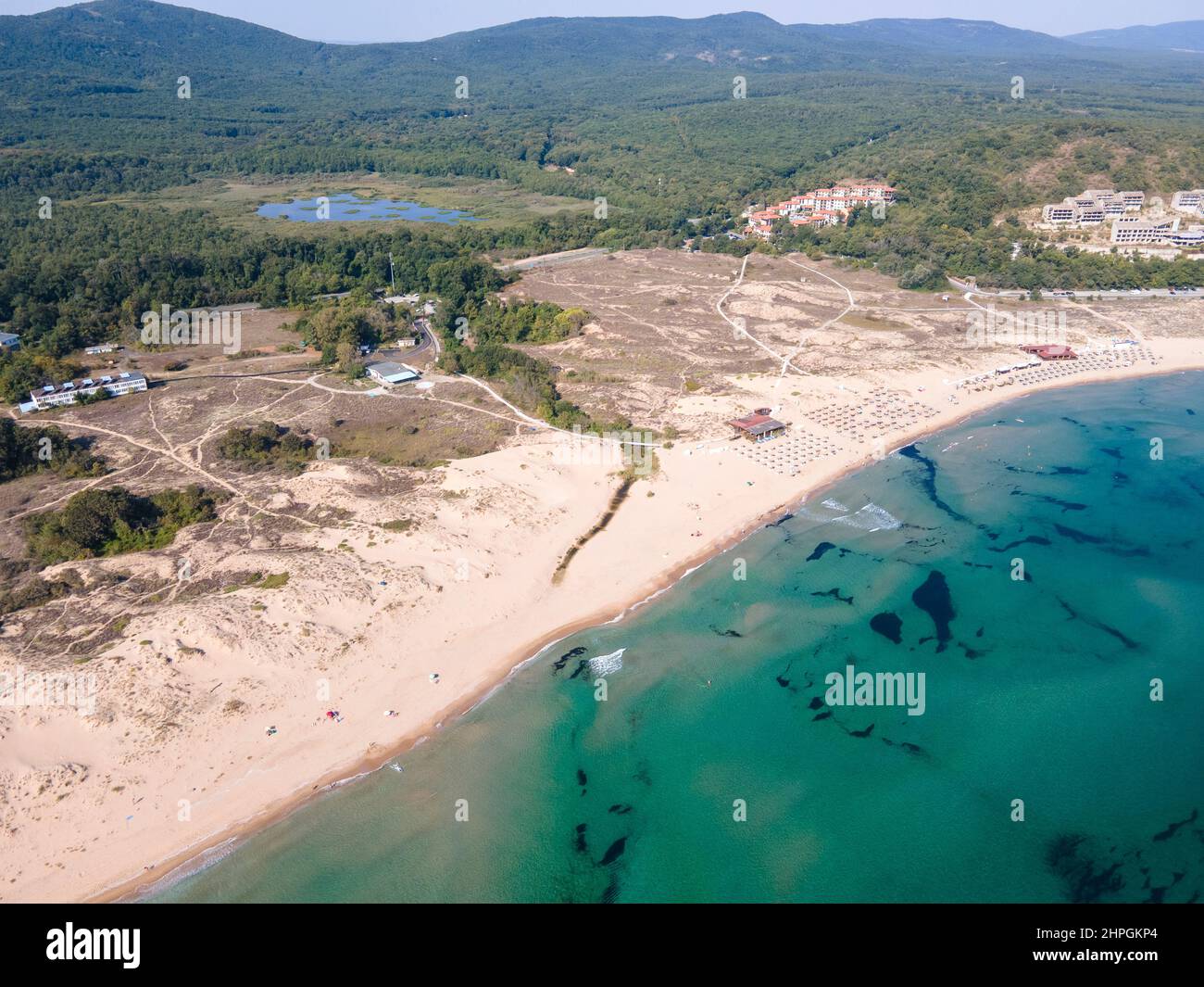 Amazing Aerial view of Arkutino beach, Burgas Region, Bulgaria Stock ...
