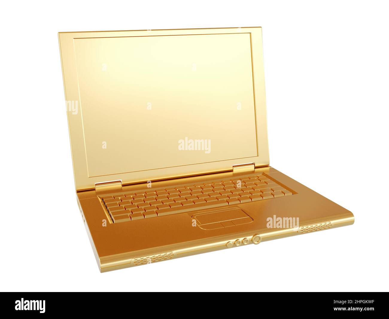 The gold laptop isolated on a white background. 3D render Stock Photo ...