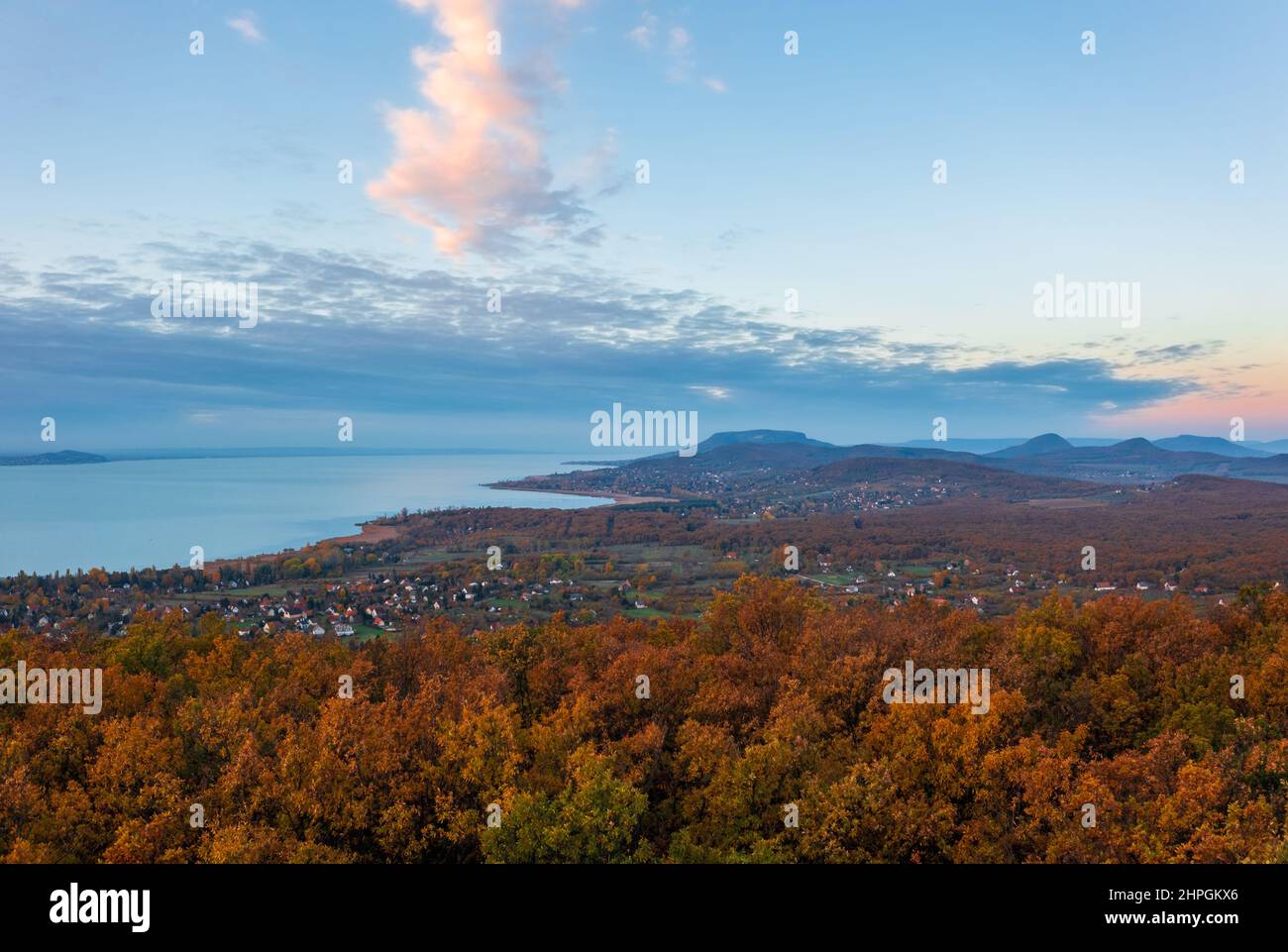 Aerial view about Révfülöp and Balaton Uplands with Badacsony at the ...