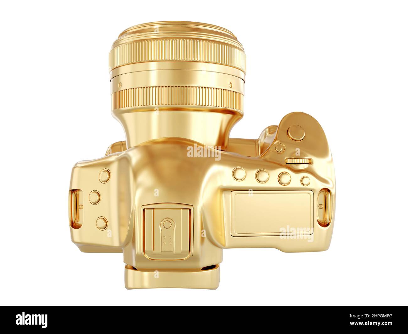 A golden camera on a white background. 3D render Stock Photo - Alamy