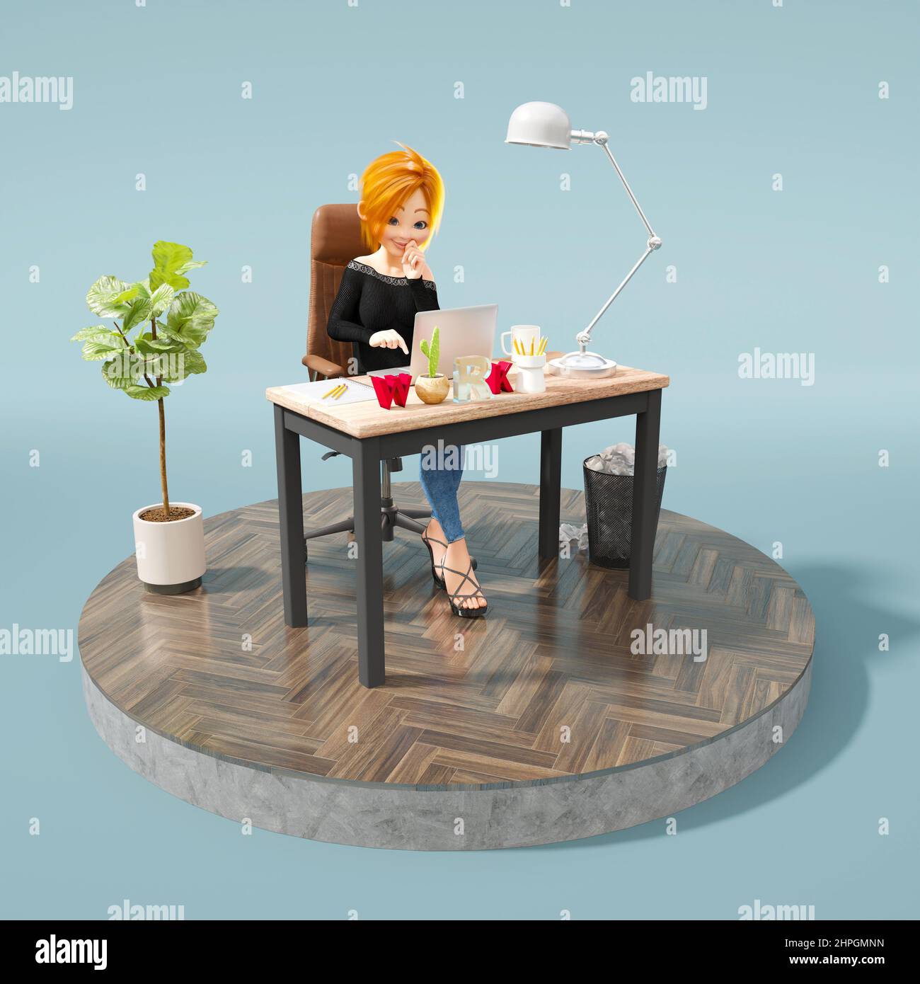 Cartoon 3D business characters working in office Stock Photo - Alamy