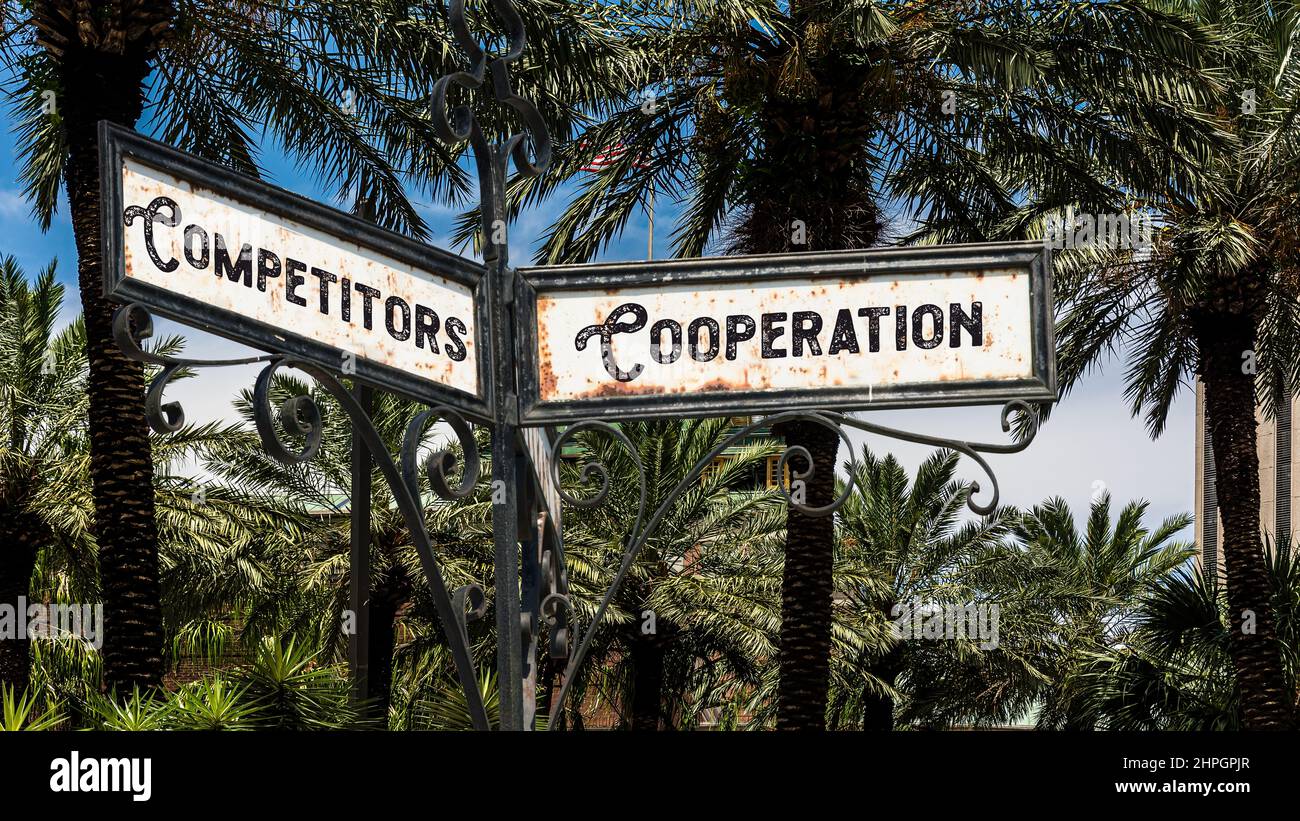 Street Sign the Direction Way to Cooperation versus Competitors Stock ...
