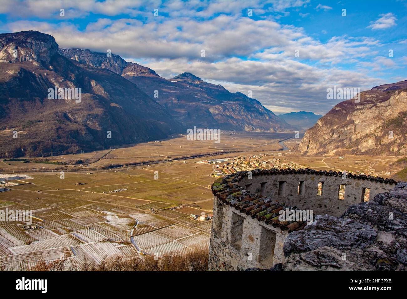 The view from the medieval 12th century Beseno Castle in Lagarina ...