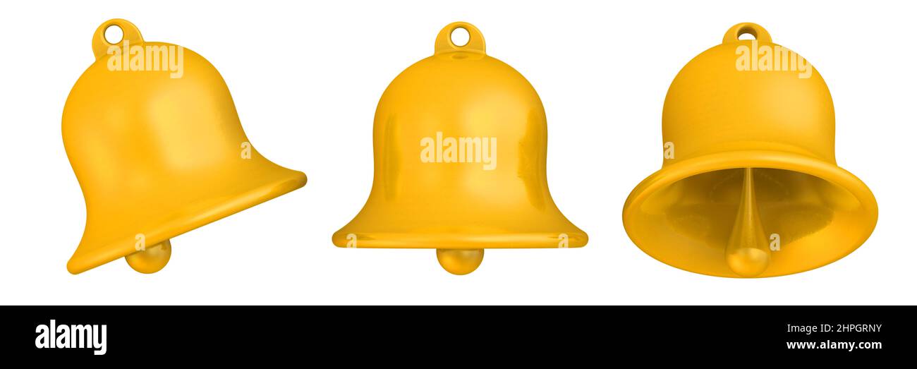 Set of golden bell icon. Yellow ringing bell set. 3D illustration Stock ...