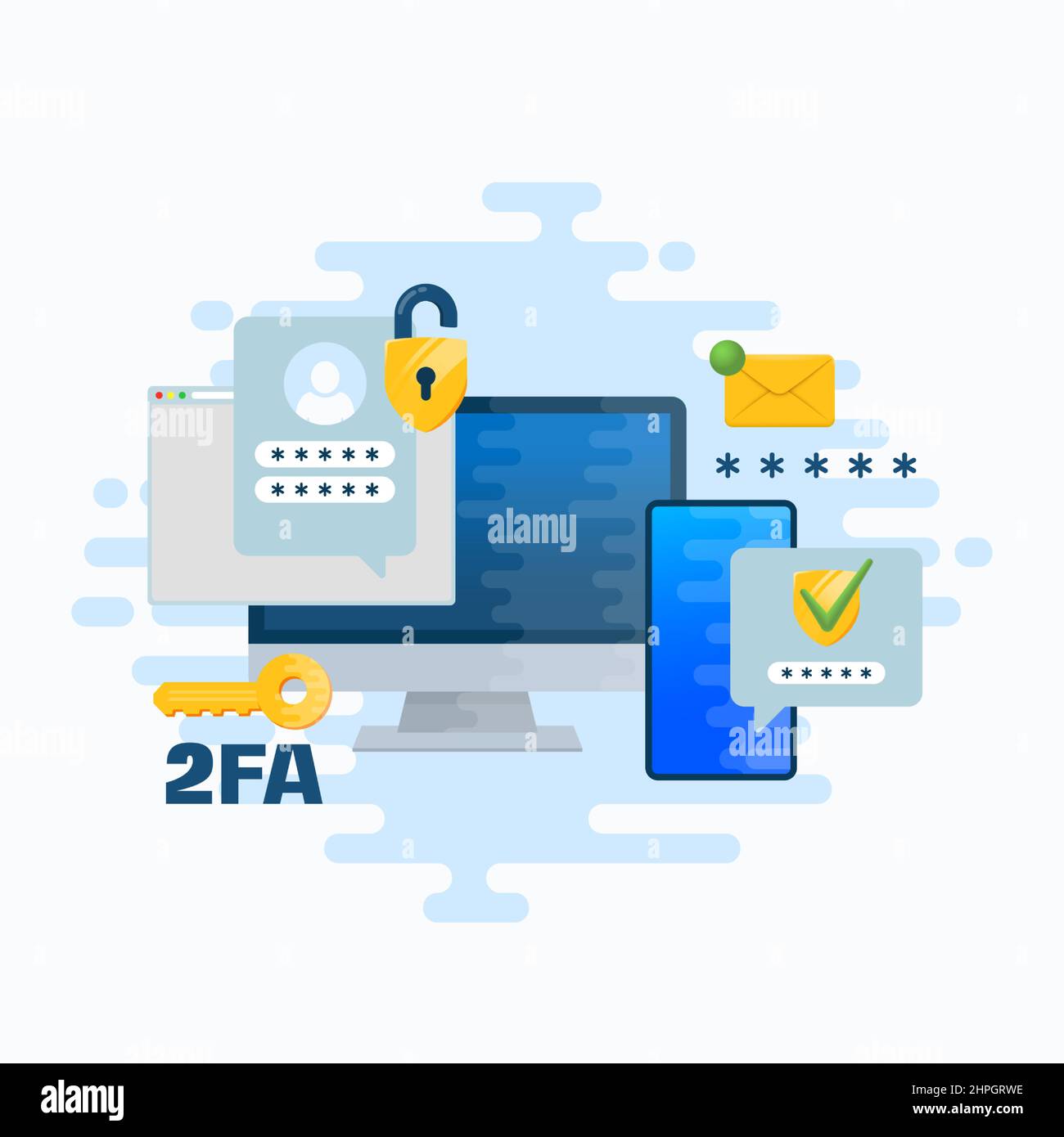 Two factor autentication security illustration. Login confirmation ...