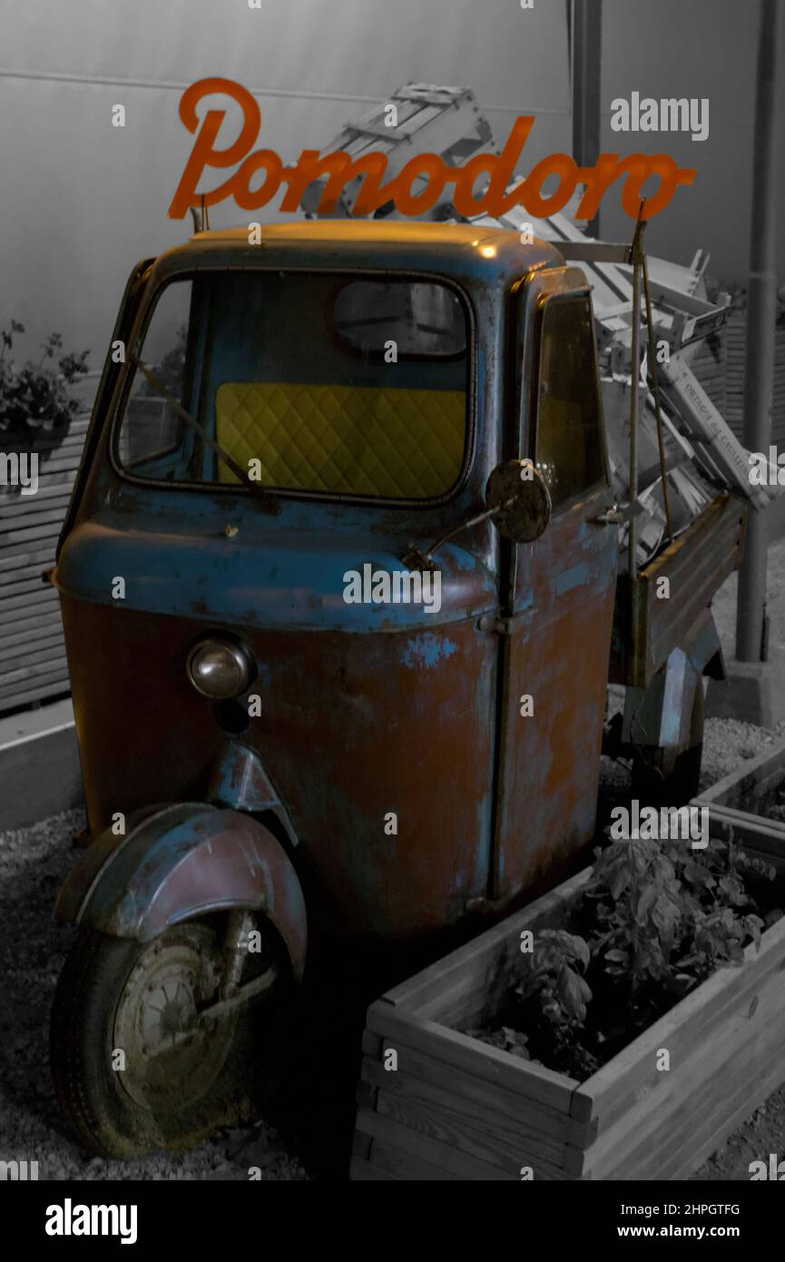 the Ape machine used in the 1960s for the sale of tomatoes Stock Photo ...