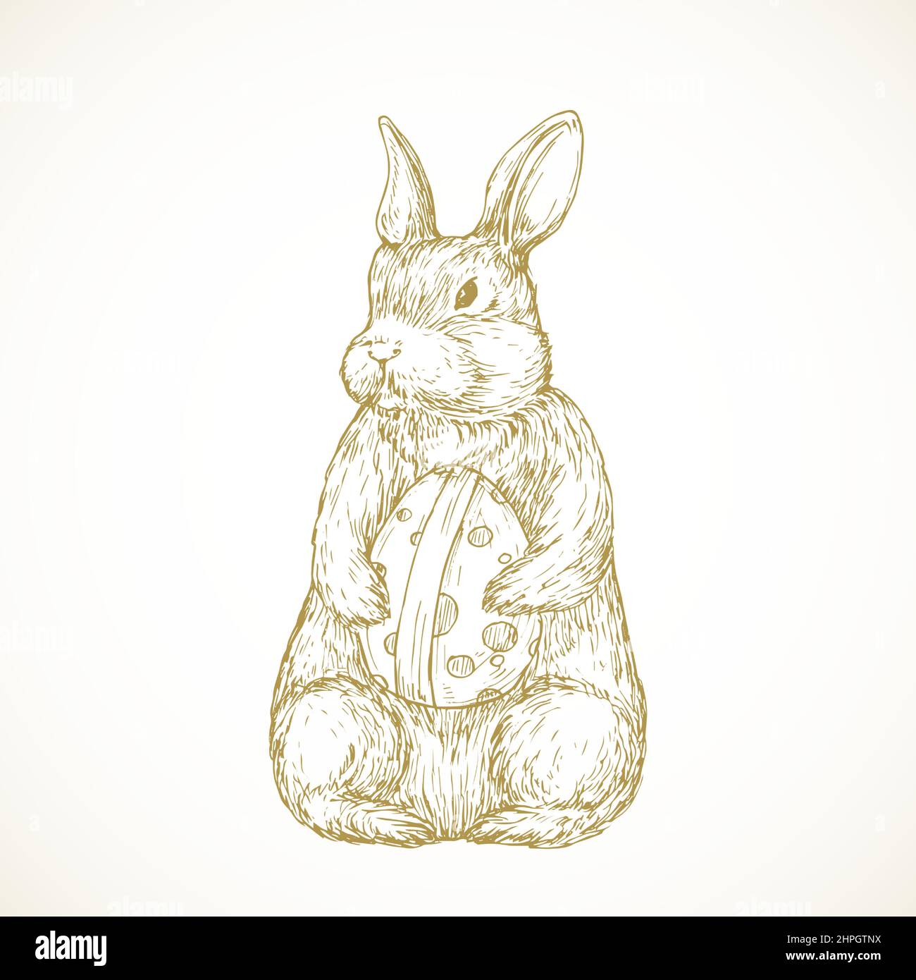 Hand Drawn Cute Easter Bunny Vector Illustration. Little Rabbit holding ...