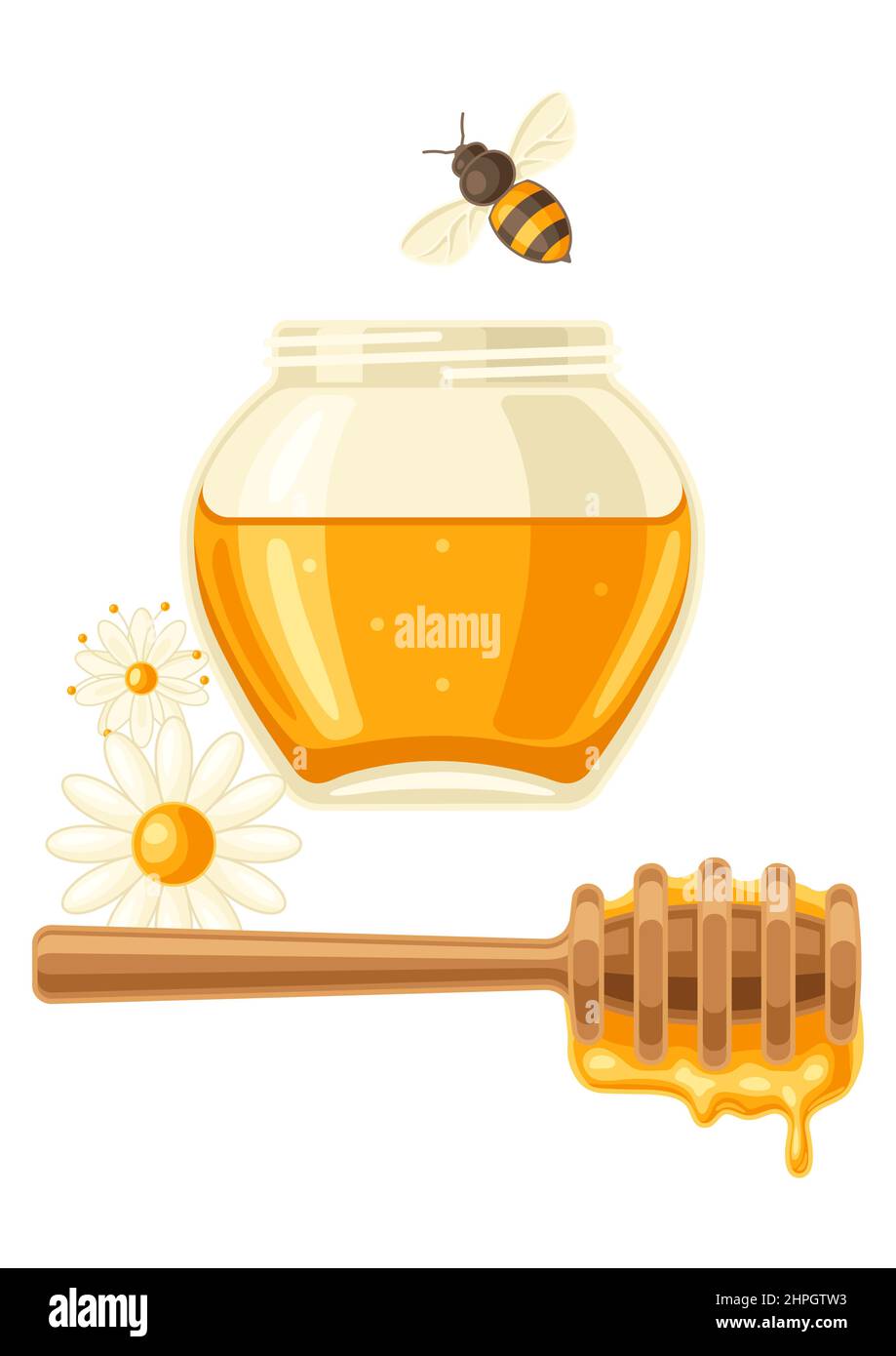 Illustration of honey jar with stick. Image for food and agricultural ...