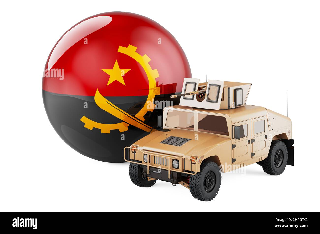 Military truck with Angolan flag. Combat defense of Angola, concept. 3D ...