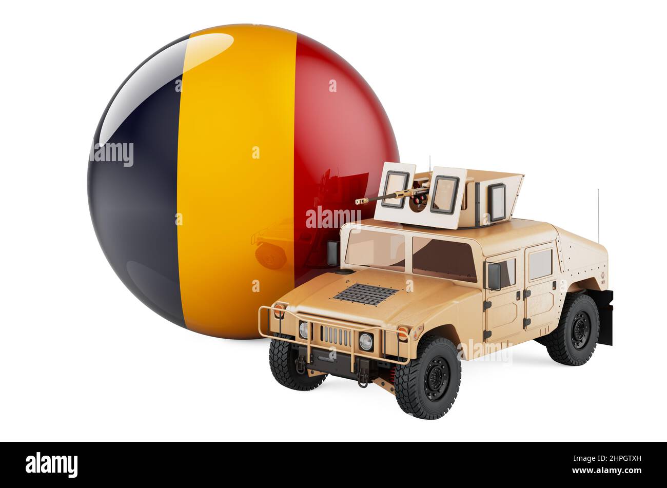 Military truck with Chadian flag. Combat defense of Chad, concept. 3D ...