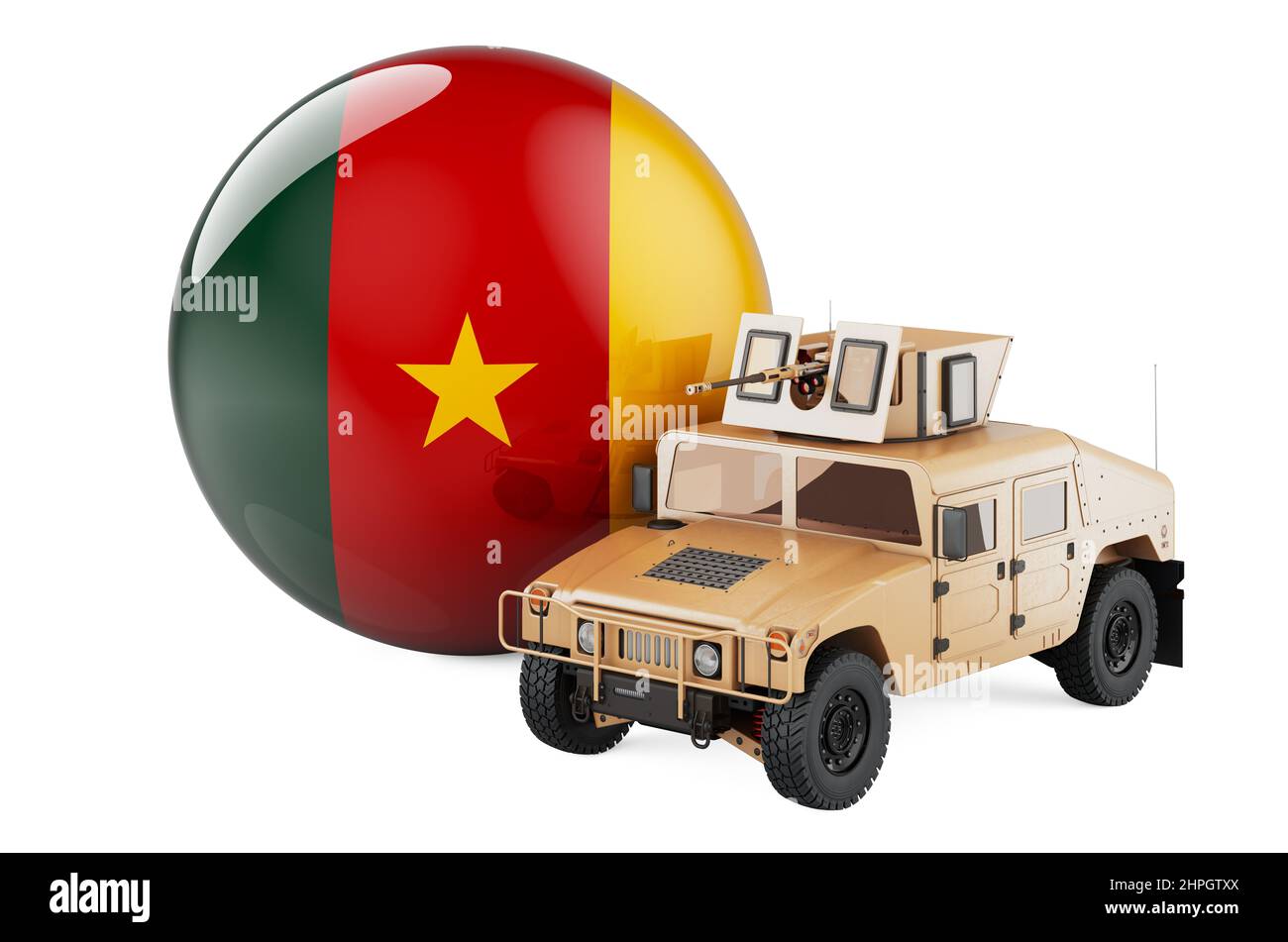 Military truck with Cameroonian flag. Combat defense of Cameroon ...