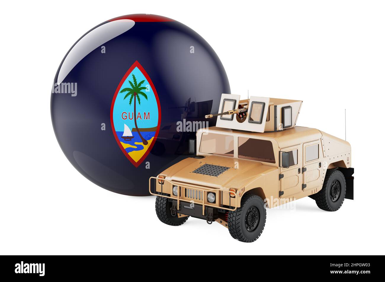 Military truck with Guamanian flag. Combat defense of Guam, concept. 3D ...