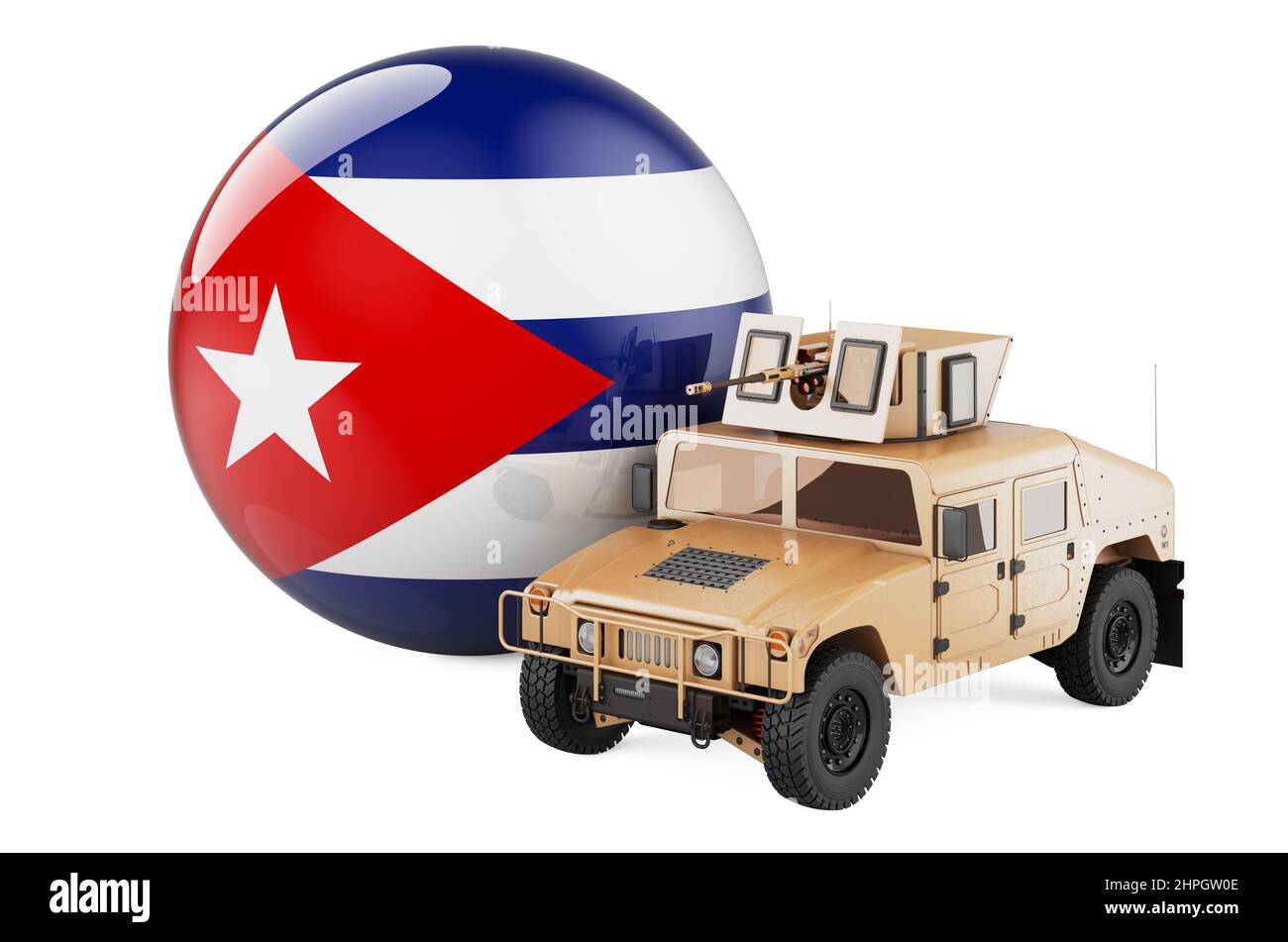 Military truck with Cuban flag. Combat defense of Cuba, concept. 3D ...