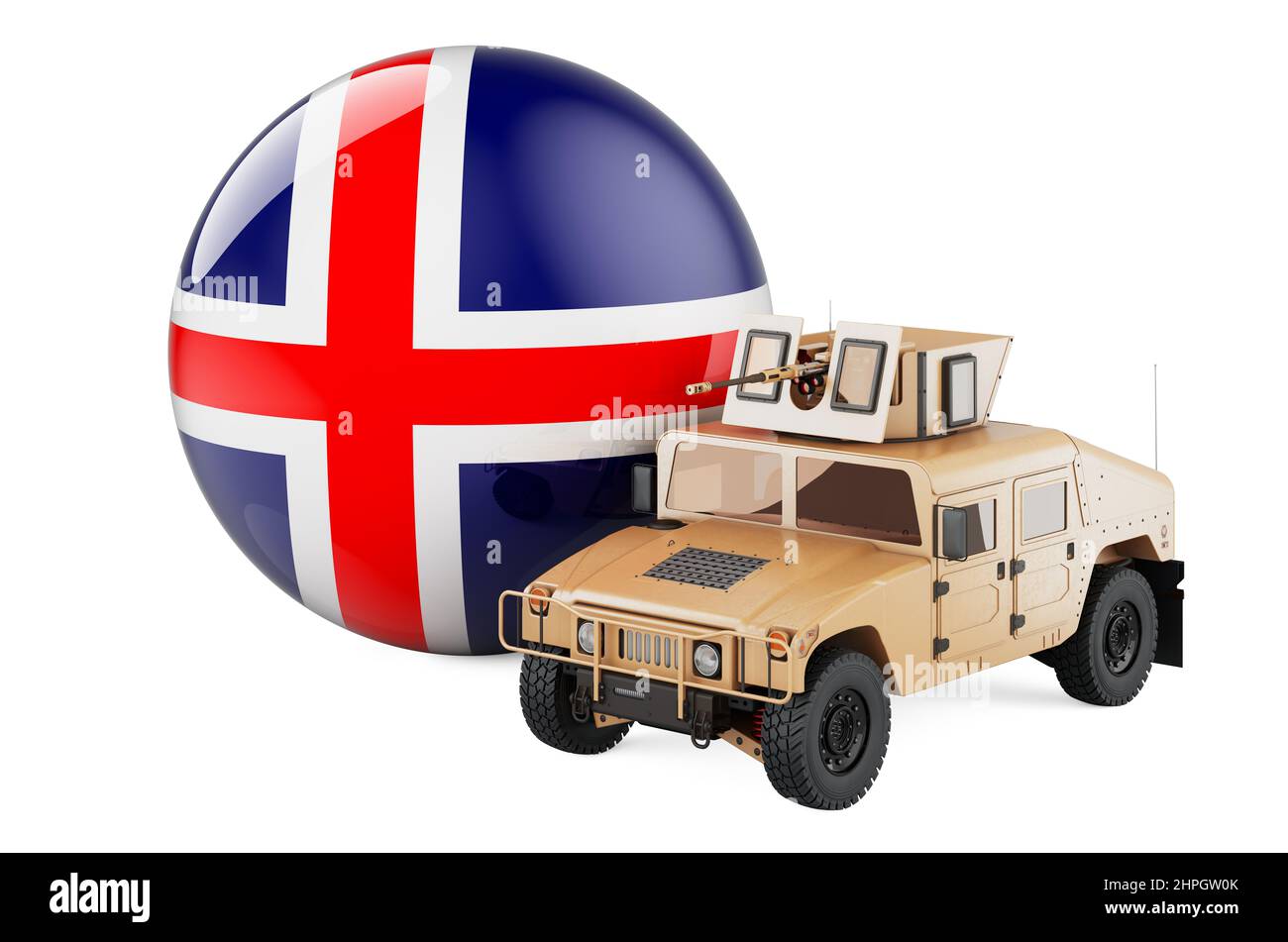Military truck with Icelandic flag. Combat defense of Iceland, concept ...