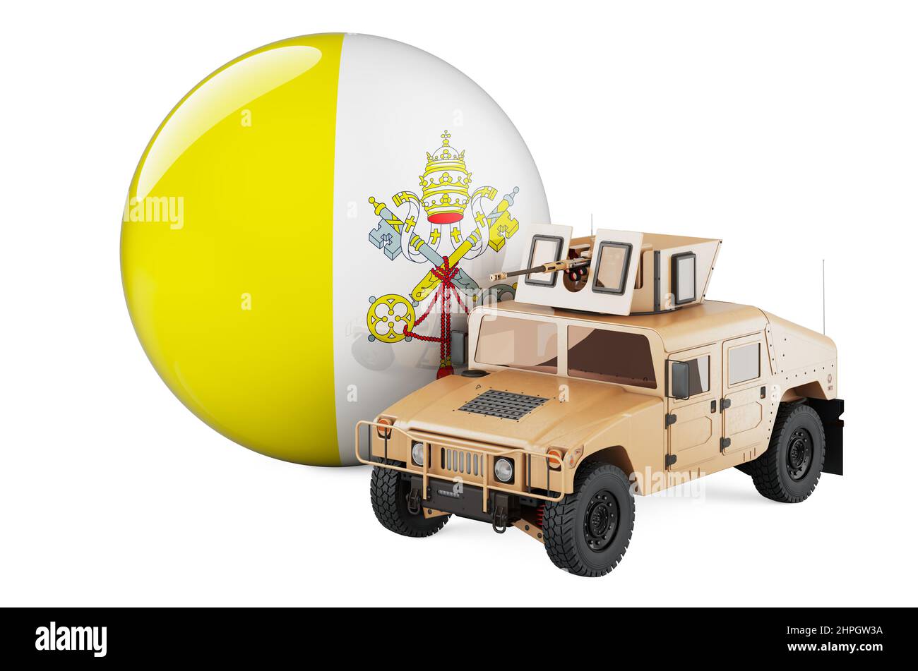 Military truck with Vatican flag. Combat defense of Vatican, concept ...