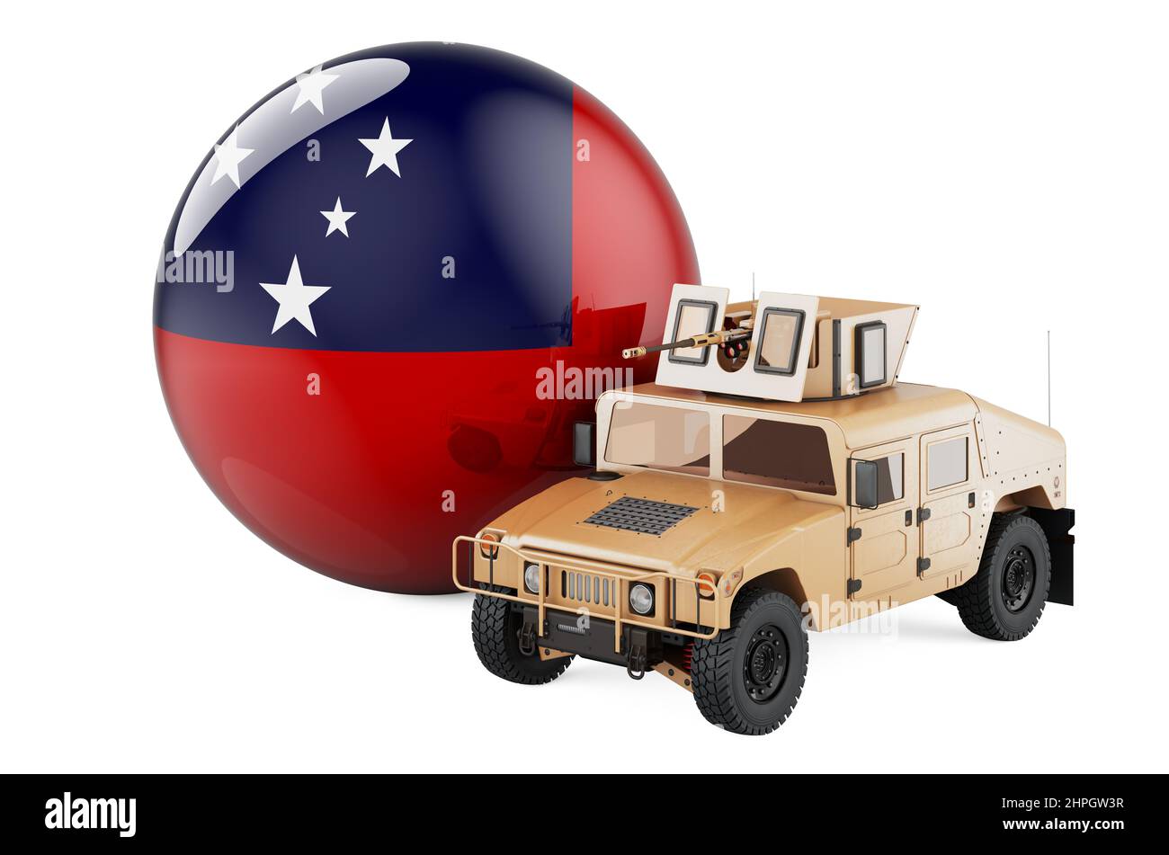Military truck with Samoan flag. Combat defense of Samoa, concept. 3D ...