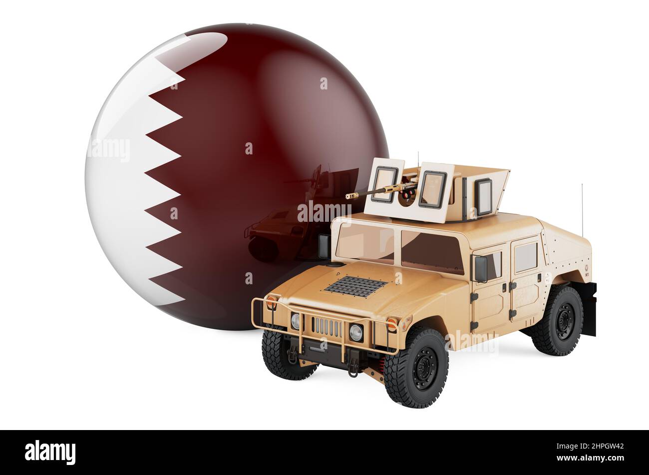 Military truck with Qatari flag. Combat defense of Qatar, concept. 3D ...