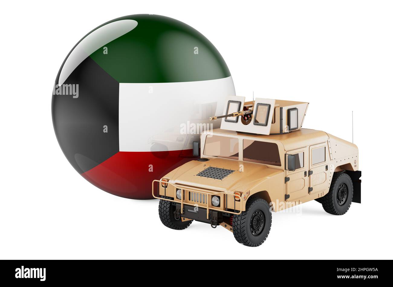 Military truck with Kuwaiti flag. Combat defense of Kuwait, concept. 3D ...