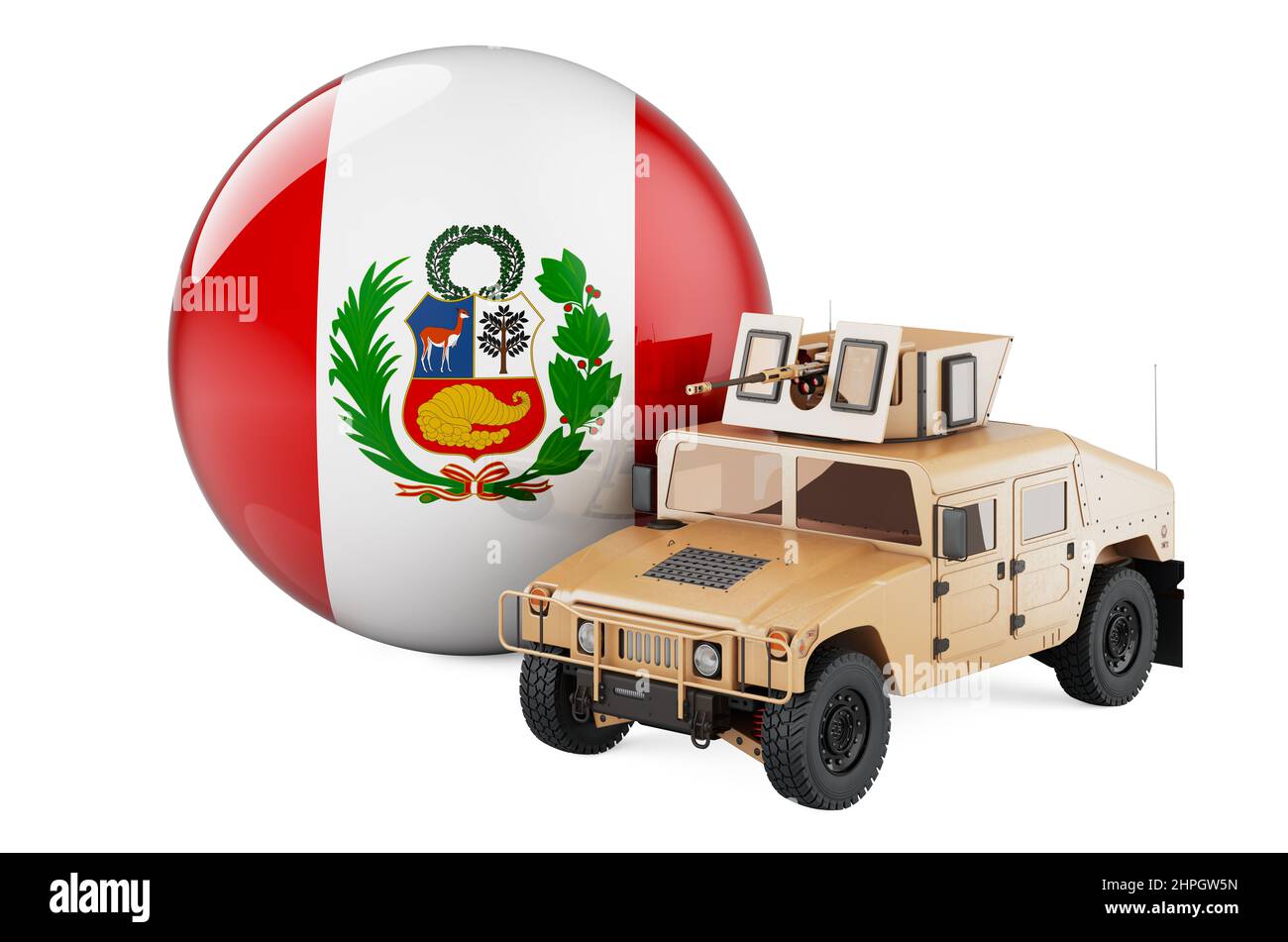Military truck with Peruvian flag. Combat defense of Peru, concept. 3D ...