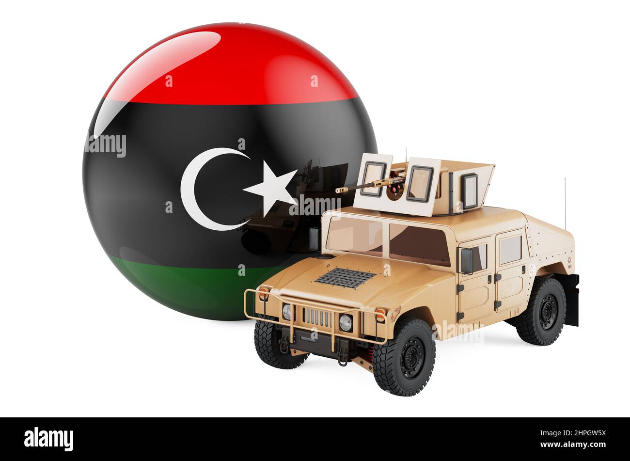Military truck with Libyan flag. Combat defense of Libya, concept. 3D ...