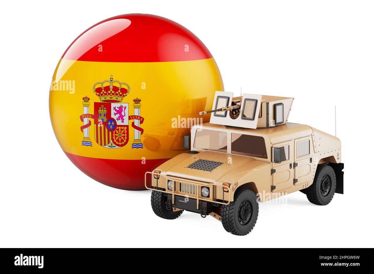 Military truck with Spanish flag. Combat defense of Spain, concept. 3D ...