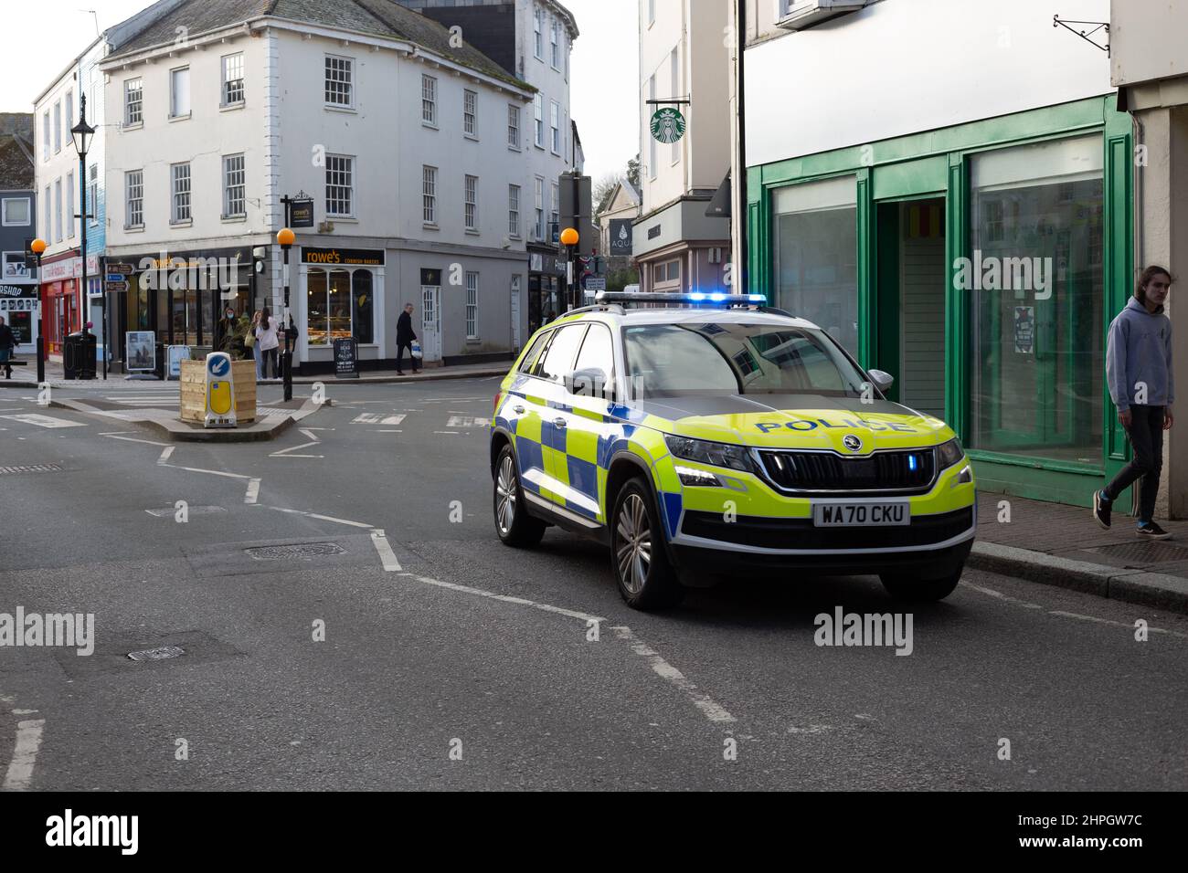 A police car drives through Truro, Cornwall,uk Stock Photo - Alamy
