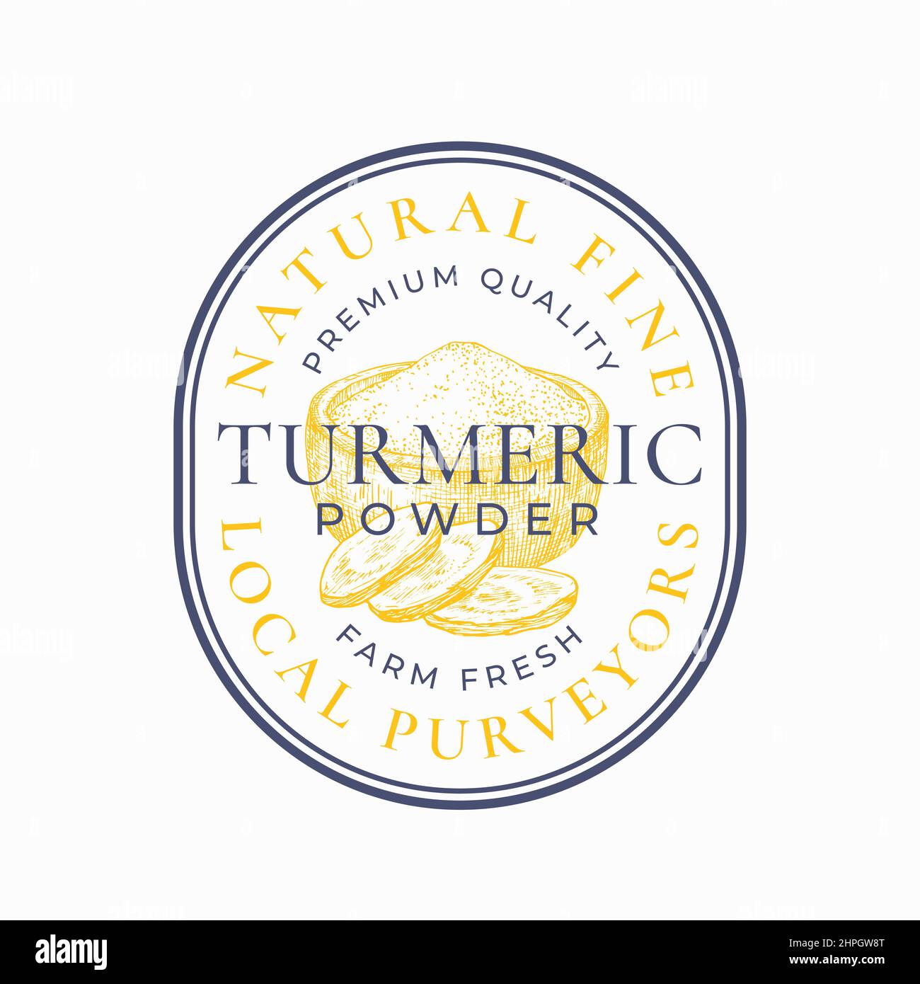 Turmeric Powder Purveyors Frame Badge or Logo Template. Hand Drawn ...