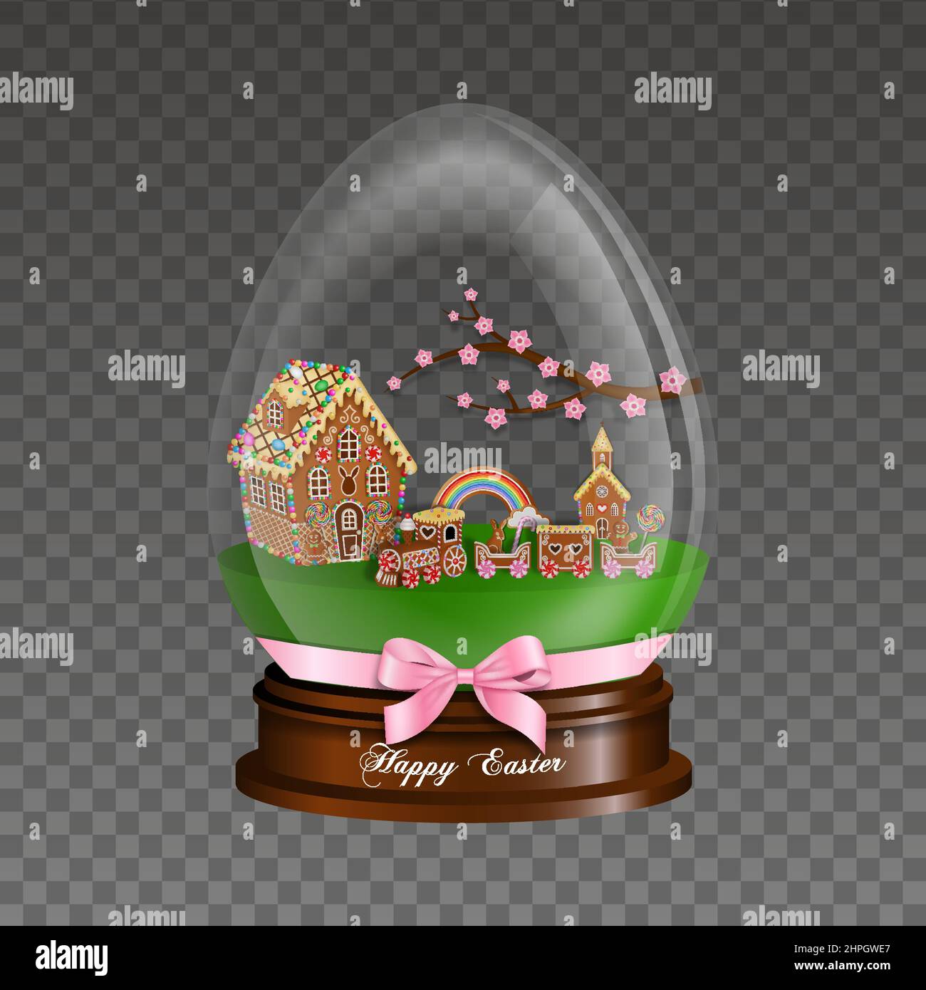 Easter glass globe with gingerbread house and train. egg shaped water ...