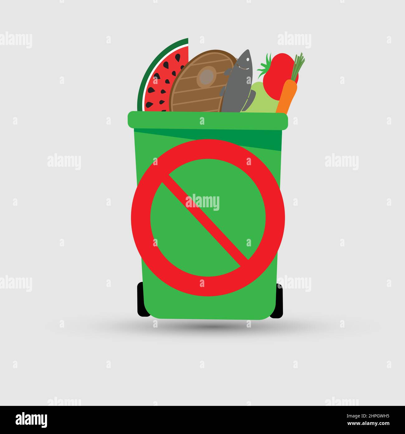 Foodstuff in a garbage bin with the stop sign on it. Reduce food waste ...