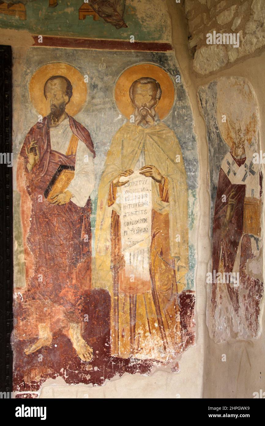 Iconic fresco on the Engleistra wall in the Monastery of Agios ...