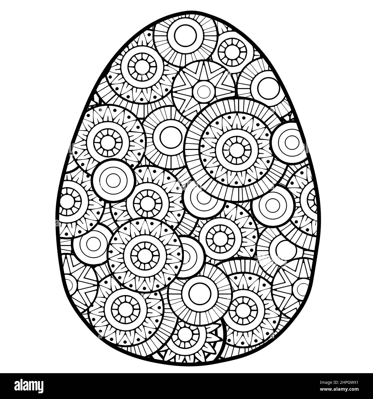 Vector coloring page. Black contour detailed easter egg in mandala ...