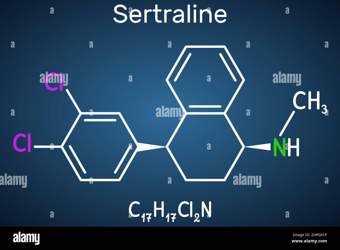 Sertraline molecule. It is antidepressant, used to treat depressive ...