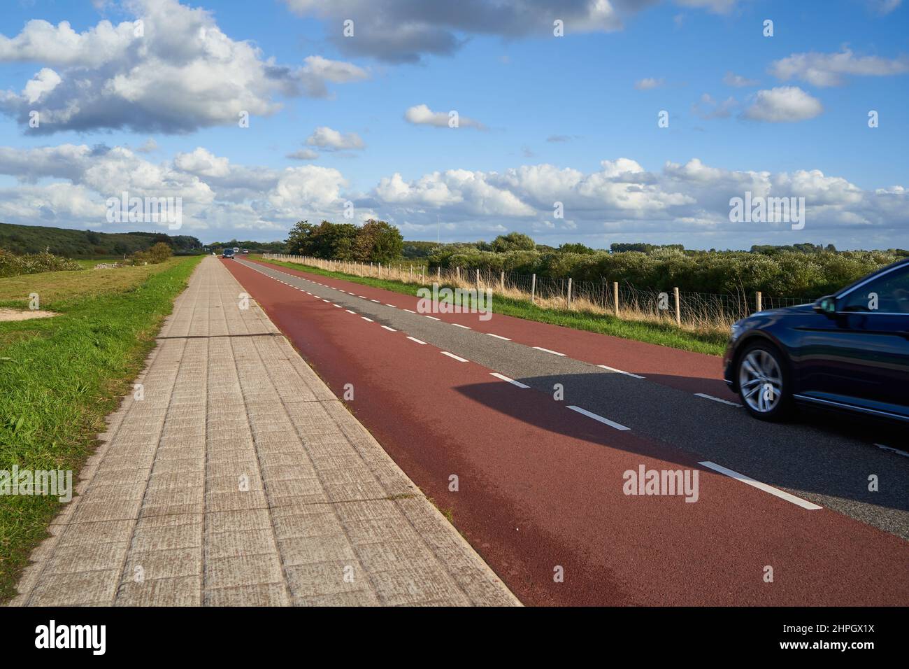 Road in the netherlands with traffic signs restricted stop. The road is ...