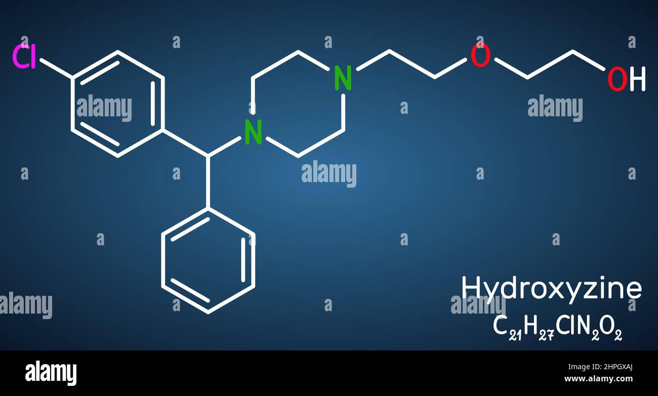 Hydroxyzine molecule. It is antihistamine drug, used to treat anxiety ...