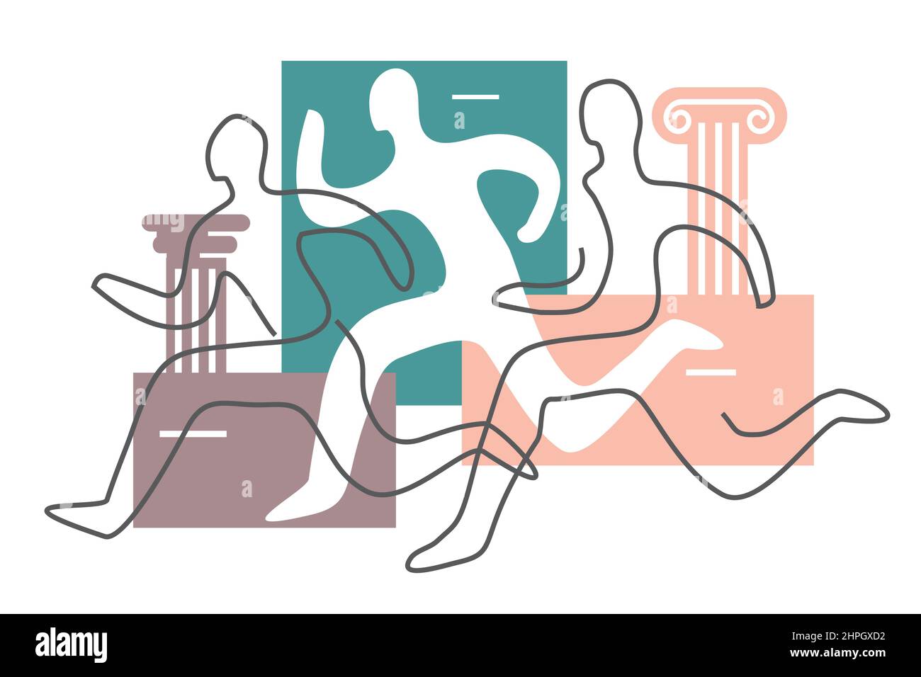 Running people,marathon runners, line art stylized.Continuous line ...