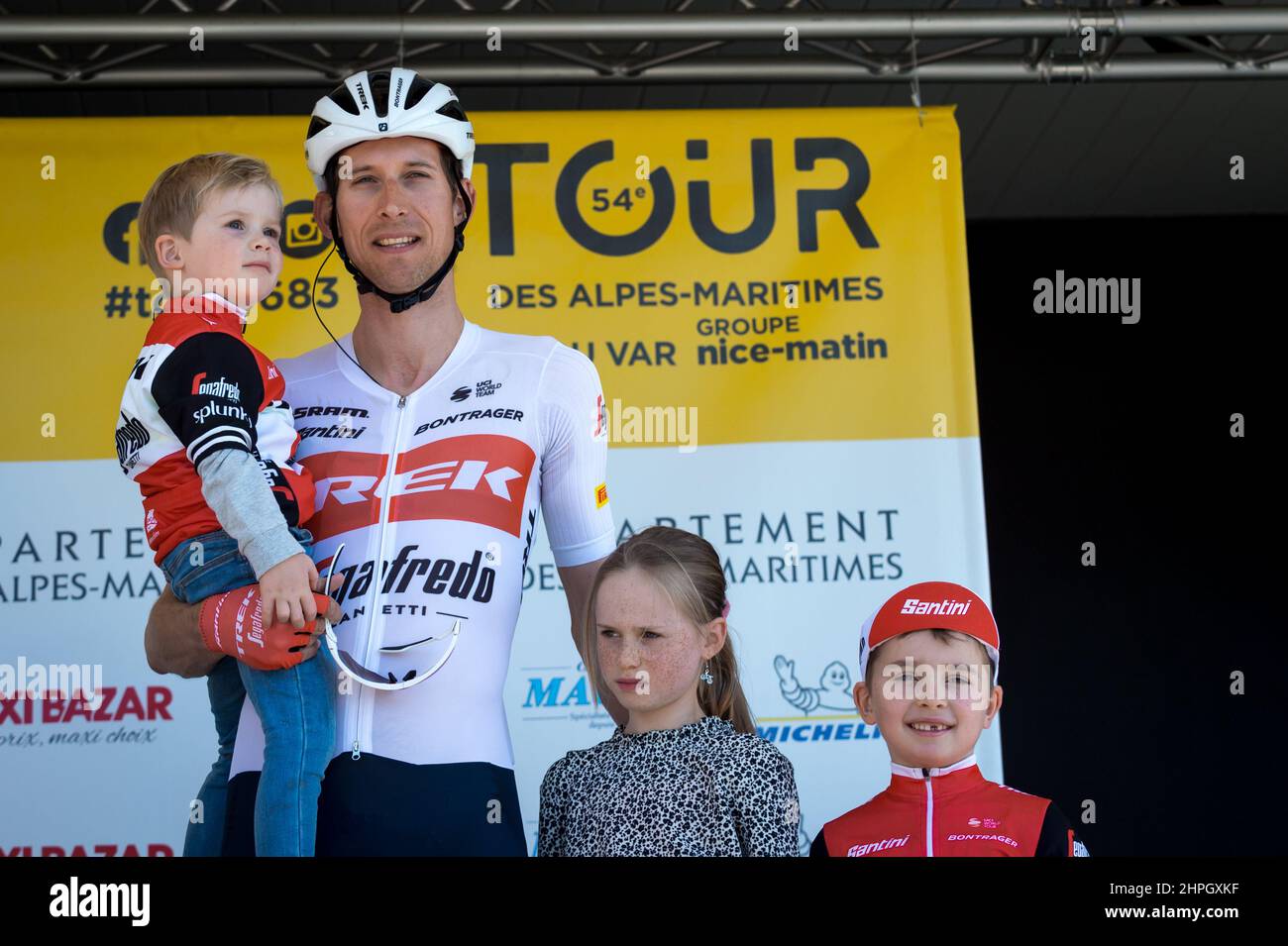 Bauke Mollema (team Trek Segafredo) seen with family on the podium before the race.Nairo ...