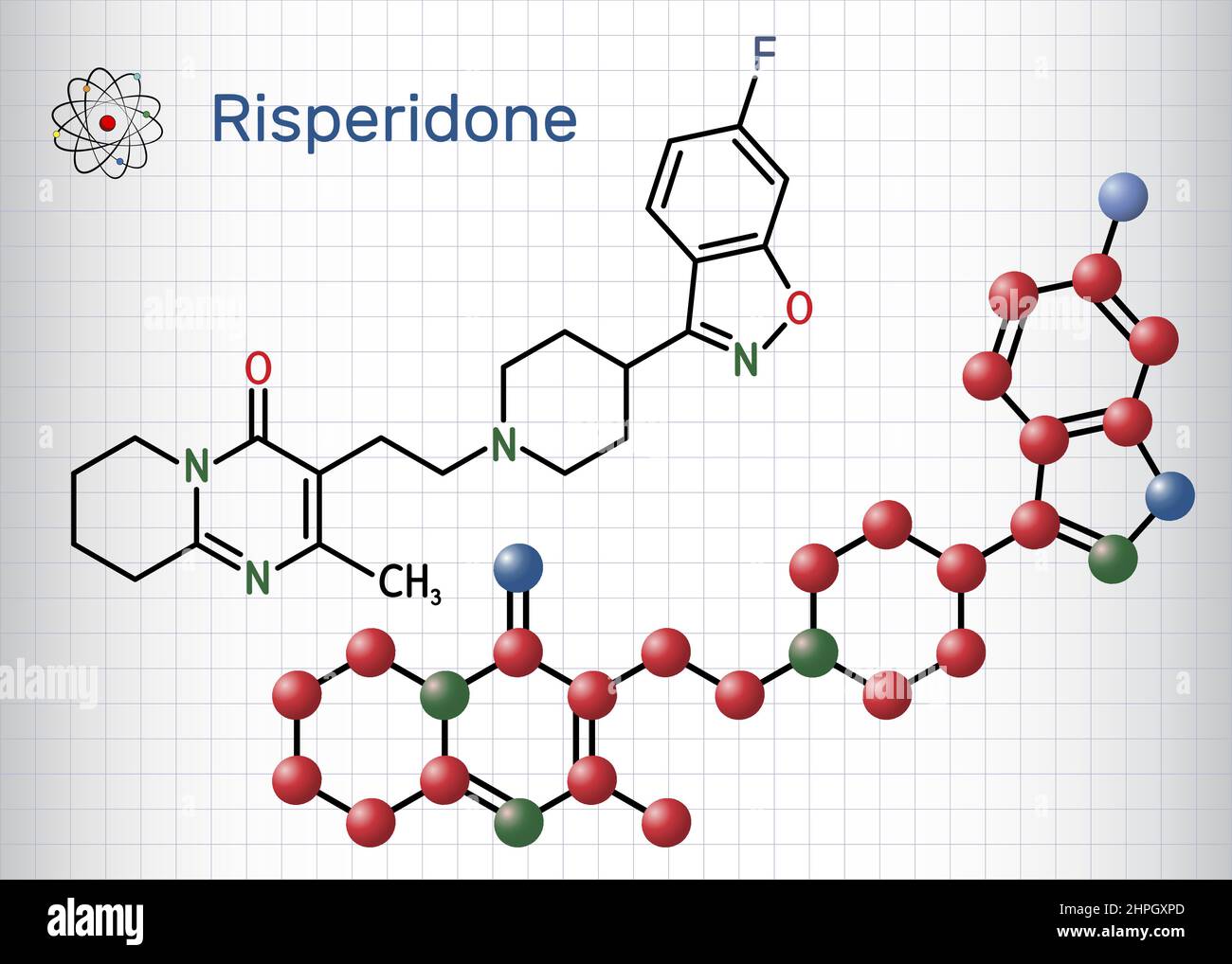 Risperidon molecule. It is antipsychotic medication, used to treat of ...
