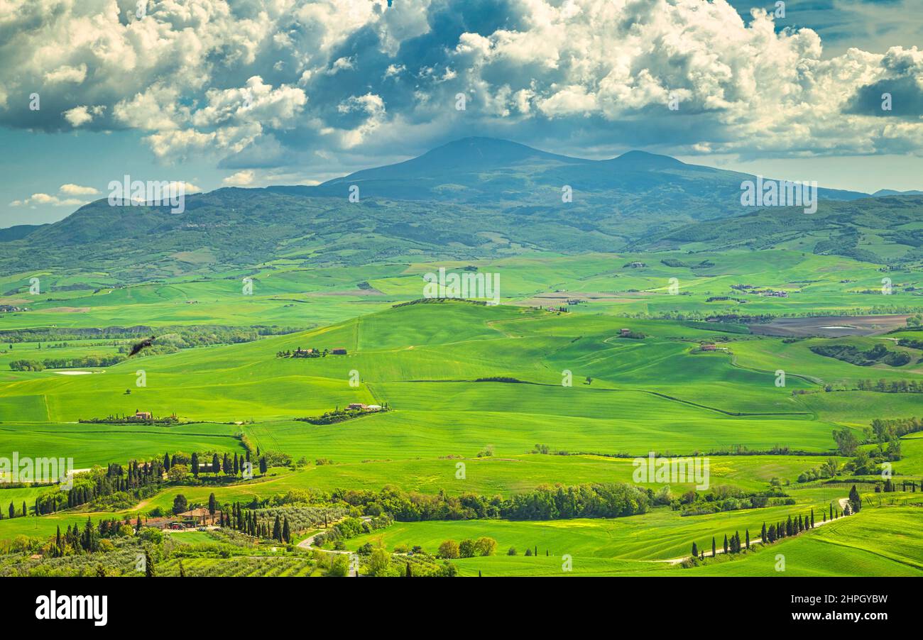 Landscape in Val d'Orcia valley of Tuscany in spring time, Italy Stock ...