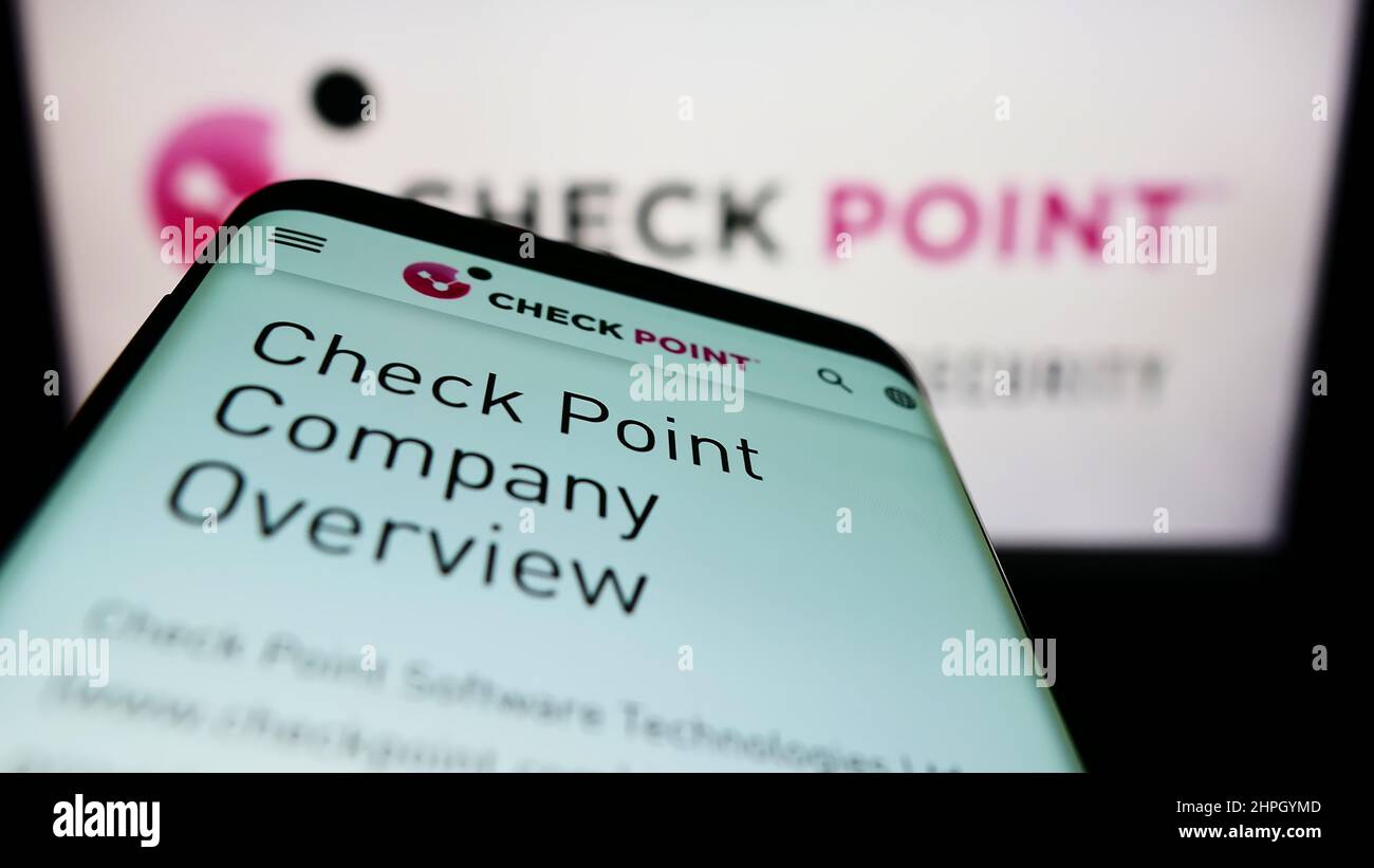 Mobile phone with website of company Check Point Software Technologies ...