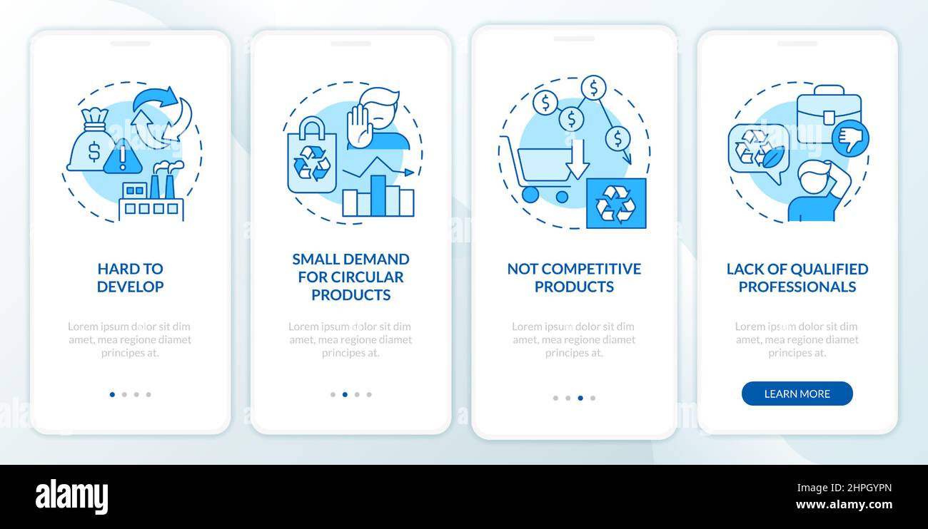 Circular economy disadvantages blue onboarding mobile app screen Stock ...