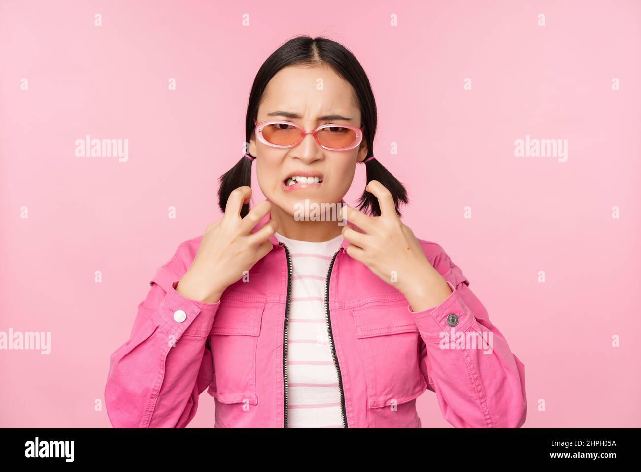 Image of angry, pissed off korean adult female model, shaking fists and ...